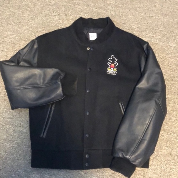 Disney | Jackets & Coats | Disney Varsity Bomber Leather Jacket Mickey ...
